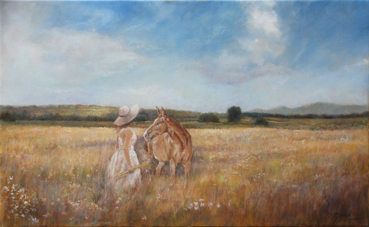 In the field - Figurative Landscape oil Painting - Fine Arts Gallery ...